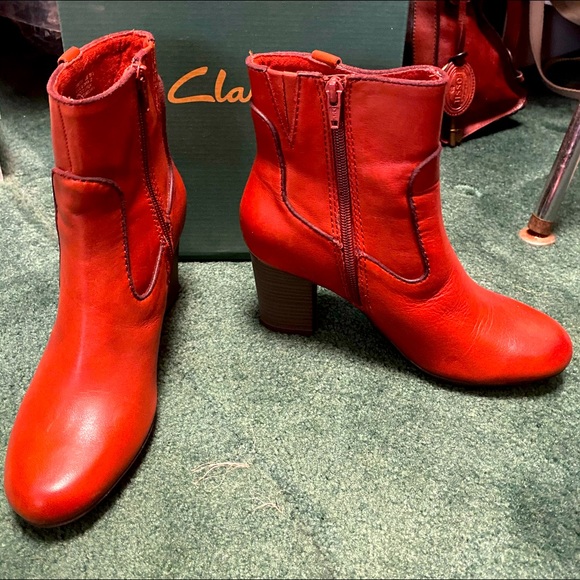 Clarks | Shoes | Red Clarks Boots Worn Once | Poshmark
